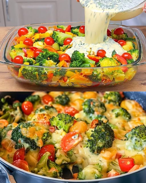 Krämig ugnsbakad broccoli med tomater och grönkål. Recept - Puer